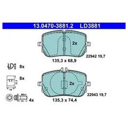 ATE Bremsbelagsatz, Scheibenbremse 13.0470-3881.2 vorne rechts links mit Zubeh&ouml;r f&uuml;r MERCEDES-BENZ A0004205303 A0004207100 0004207100