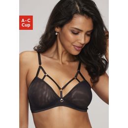 Bralette-BH Lascana, Damen, Gr. 80, Cup C, schwarz, Netz, Obermaterial: 86% Polyamid, 14% Elasthan, BHs Bralette-BH, mit edler B&auml;nder-Optik und feinem Glitzeraccessoire, sexy Dessous