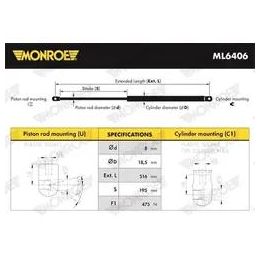 Monroe Gasfeder, Koffer-/Laderaum ML6406 475N f&uuml;r HYUNDAI 81770A6200 81780A6200