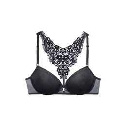 Lascana Damen Push-up-BH, Gr. 75, schwarz, Spitze, Obermaterial: 60% Polyamid, 35% Polyester, 5% Elasthan, BHs, mit h&uuml;bschem Stickereimotiv im