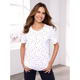 Damen Kurzarmshirt "Freizeitshirt", wei&szlig;, Gr. 50, gemustert, mehrfarbig, 100% Baumwolle, Shirts