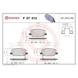 Brembo Bremsbelagsatz, Scheibenbremse P 07 012 vorne rechts links mit Zubeh&ouml;r f&uuml;r BUICK (SGM) VAUXHALL GMC OPEL CHEVROLET 42566748 42566753 84856629