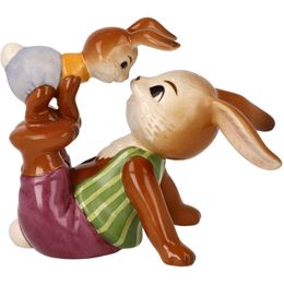 Osterhase Goebel "Frechdachs", bunt, B:10cm H:6cm T:9cm, Steingut, Dekofiguren, Sammelfigur, Hasenvater mit Hasenkind