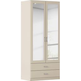 Kleiderschrank Rauch "Schrank Garderobe Ankleide GAMMA Breiten 91/136/181/226/271/315/360 cm", beige (champagner), griffe alu, B:91cm H:210cm T:54cm, Holzwerkstoff, Schr&auml;nke, Kleiderschrank, verschiedene Griff-Varianten, mit Spiegel TOPSELLER MADE IN GERMANY, Topseller