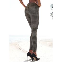 Lascana Damen Leggings, Gr. 32, beige, Obermaterial: 45% Polyester, 20% Baumwolle, 19% Polyamid, 13% Viskose, 3% Elasthan, kariert, Hosen, mit