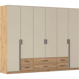 Dreht&uuml;renschrank Rauch "Kleiderschrank Garderobe GAMMA Breiten 91/136/181/226/271/315/360 cm", eiche artisan, beige (champagner), griffstangen graumetallic, B:271cm H:210cm T:54cm, Holzwerkstoff, Schr&auml;nke, Dreht&uuml;renschrank, mit Schubladen, verschiedene Griff-Varianten TOPSELLER MADE IN GERMANY