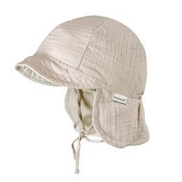 Schirmm&uuml;tze MaxiMo, Jungen, Gr. 45, beige, Web, Baumwolle, unifarben, M&uuml;tzen, Musselin, Nackenschutz, Bindeband, Unisex, UV-Schutz