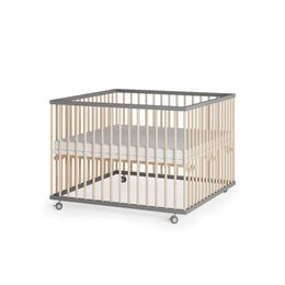 S&auml;mann Laufgitter mit Matratze SleepPlus & Lattenrost - grau/natur - Premium | Gr.: 100x100 cm