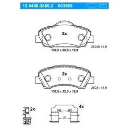 ATE Bremsbelagsatz, Scheibenbremse 13.0460-3869.2 vorne rechts links mit Zubeh&ouml;r f&uuml;r PEUGEOT 1610699280