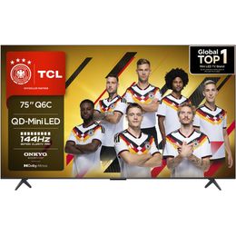 TCL Mini-LED-Fernseher "75Q6CX2", Energieeffizienz: E (A-G), schwarz, 75 &Prime;, Fernseher, 4K Multi-HDR Dolby Vision, 144Hz, ONKYO Dolby Atmos, Apple Airplay 2
