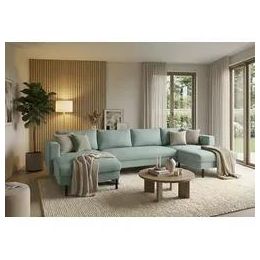 Wohnlandschaft Trendmanufaktur "Amazing II, wahlw. mit Schlaffunktion & Bettkasten, Fu&szlig; schwarz", mint, B:305cm H:81cm T:161cm, Sofas, Wohnlandschaft, Sofa in U-Form, in Cord, Struktur LEO o. Struktur LINO, Breite 305 cm