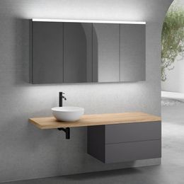 neoro n50 M&ouml;belanlage B: 160 cm, Unterschrank B: 80 cm mit 2 Ausz&uuml;gen, Waschtisch &Oslash; 40 cm wei&szlig; matt, mit Spiegelschrank,,
