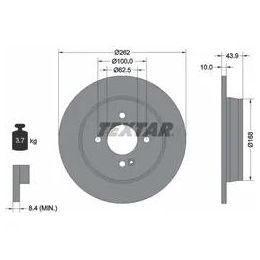 TEXTAR Bremsscheibe PRO 92242203 hinten rechts links voll 262mm f&uuml;r HYUNDAI KIA 58411C8000 584110U300 S584110U300