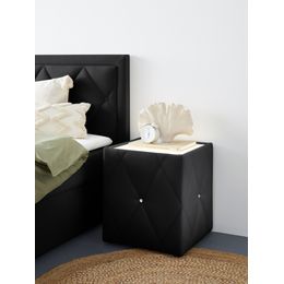 Nachttisch Home Affaire "Alfie", schwarz (schwarz, plexi milchglas), B:50cm H:53cm T:50cm, Tische, Nachttisch, mit Beleuchtung und Bezug aus Samtverlours