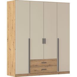 Dreht&uuml;renschrank Rauch "Kleiderschrank Garderobe GAMMA Breiten 91/136/181/226/271/315/360 cm", eiche artisan, beige (champagner), griffstangen graumetallic, B:181cm H:210cm T:54cm, Holzwerkstoff, Schr&auml;nke, Dreht&uuml;renschrank, mit Schubladen, verschiedene Griff-Varianten TOPSELLER MADE IN GERMANY