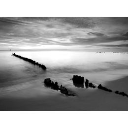 Fototapete papermoon "Strand Schwarz & Wei&szlig;", schwarz (schwarz, wei&szlig;), B:5m L:2,8m, Vlies, Tapeten