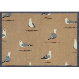 Fu&szlig;matte TURTLE MAT "Shore Birds Neutral", braun, B:60cm H:9mm L:85cm, Obermaterial: 85% Baumwolle, 15% Viskose, Teppiche, Fu&szlig;matte