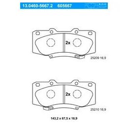 ATE Bremsbelagsatz, Scheibenbremse 13.0460-5667.2 vorne rechts links f&uuml;r TOYOTA 04465-0K320 04465-0K340 04465-0K330