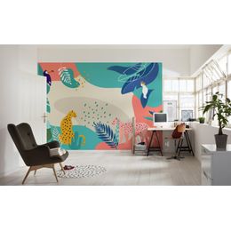 Fototapete Komar "Jungle Rendezvous", bunt, B:350m H:250m, Vlies, Tapeten, 350 x 250 cm (Breite x H&ouml;he) - Tapete, Vlies, Wohnzimmer, Schlafzimmer