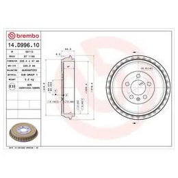 Brembo Bremstrommel 14.D996.10 hinten rechts links f&uuml;r SKODA VW SEAT AUDI 2Q0609617A