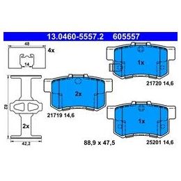 ATE Bremsbelagsatz, Scheibenbremse 13.0460-5557.2 hinten rechts links mit Zubeh&ouml;r f&uuml;r SUZUKI FIAT MG ROVER HONDA 55800-80J02 55800-80J01 55800-80J00