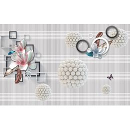 Fototapete papermoon "Abstrakt 3D Effekt mit Blumen", bunt, B:4,5m L:2,8m, Vlies, Tapeten
