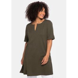 sheego Damen Longshirt "Longshirt", gr&uuml;n, Gr. 44, unifarben, 100% Baumwolle, Shirts