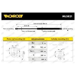 Monroe Gasfeder, Koffer-/Laderaum 1135-6409 550N f&uuml;r VW 3C9827550 3C9827550A