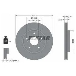 TEXTAR Bremsscheibe PRO 92289403 vorne rechts links bel&uuml;ftet 272mm f&uuml;r SUZUKI PROTON 5531177M01 5531172L00000 5531177M01000