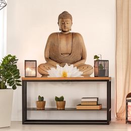 Bilderwelten Wandtattoo Blumen modern selbstklebend weiss - Lotus Holz Buddha - Buddha Wohnzimmer Schlafzimmer