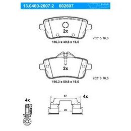 ATE Bremsbelagsatz, Scheibenbremse 13.0460-2607.2 hinten rechts links mit Zubeh&ouml;r f&uuml;r MERCEDES-BENZ A0004206504 A0064206320 0064206320