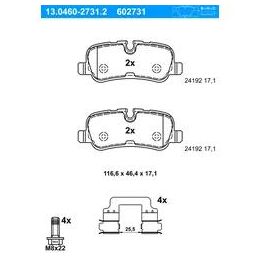 ATE Bremsbelagsatz, Scheibenbremse 13.0460-2731.2 hinten rechts links mit Zubeh&ouml;r f&uuml;r LAND ROVER LR015519