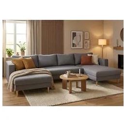 Wohnlandschaft Trendmanufaktur "Amazing, wahlw. mit Schlaffunktion & Bettkasten, Fu&szlig; Buche lackiert", anthrazit, B:305cm H:81cm T:161cm, Sofas, Wohnlandschaft, Sofa in U-Form, in Cord oder Struktur, Breite 305 cm
