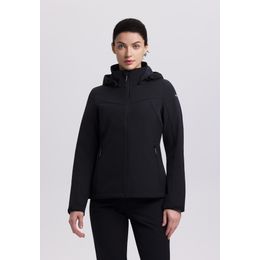 Softshelljacke Icepeak "BRENHAM", Damen, Gr. 48, schwarz, Softshell, Obermaterial: 89% Polyester, 11% Elasthan. R&uuml;ckseite: 100% Polyester, normal, hoch geschlossener Ausschnitt, mit verstellbarem Klettverschluss, Jacken Softshelljacke, winddicht, wasserabweisend, atmungsaktiv, mit abnehmbarer Kapuze, Topseller