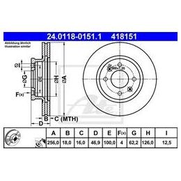 ATE Bremsensatz, Scheibenbremse 1420-23362 vorne rechts links bel&uuml;ftet 256mm f&uuml;r HYUNDAI KIA 51712-1J500 58101-0XA01 58101-07A00