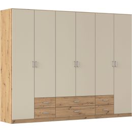 Dreht&uuml;renschrank Rauch "Kleiderschrank Garderobe GAMMA Breiten 91/136/181/226/271/315/360 cm", eiche artisan, beige (champagner), griffe alu, B:271cm H:210cm T:54cm, Holzwerkstoff, Schr&auml;nke, Dreht&uuml;renschrank, mit Schubladen, verschiedene Griff-Varianten TOPSELLER MADE IN GERMANY