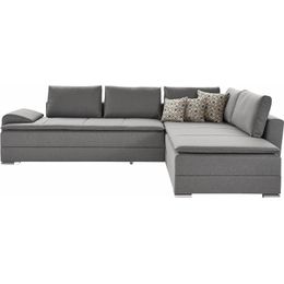 Ecksofa Home Affaire "Night & Day L-Form, B: 324 cm, mit Dauer-Schlaffunktion und Armlehne", grau (hellgrau), B:324cm H:95cm T:218cm, Struktur ( 100% Polyester);Luxus-Microfaser (100% Polyester), Sofas, Ecksofa, inkl. Bettfunktion & Bettkasten, Boxspringbett 180x200 cm