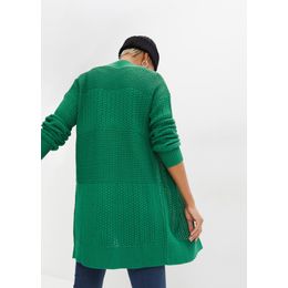bonprix Damen Longstrickjacke "Longstrickjacke", gr&uuml;n, Gr. 48, Obermaterial: 50% Baumwolle, 50% Polyacryl, Strickjacken, lockere Passform, mit