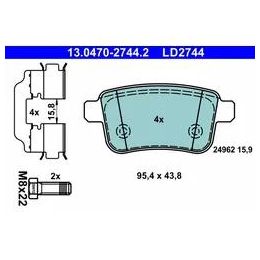 ATE Bremsbelagsatz, Scheibenbremse 13.0470-2744.2 hinten rechts links mit Zubeh&ouml;r f&uuml;r RENAULT MERCEDES-BENZ 440604876R A4154210400 440606267R