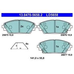 ATE Bremsbel&auml;ge Ceramic VA, Mazda 3 13.0470-5658.2 Bremsbelagsatz, Scheibenbremse vorne rechts links mit Zubeh&ouml;r f&uuml;r MAZDA DFY5-33-28Z BHY1-33-28ZA B4