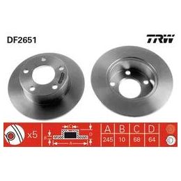 TRW Bremsscheibe DF2651 hinten rechts links voll 245mm f&uuml;r SKODA VW SEAT AUDI 4A0615601A 8E0615601 4AO615601A