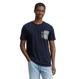 Rundhalsshirt Tom Tailor Denim, Herren, Gr. M, blau (midnight navy blau), Single Jersey, Obermaterial: 100% Baumwolle, bedruckt, regular fit taillenbedeckt, Rundhals, Shirts Rundhalsshirt, mit verschiedenen Logo Prints