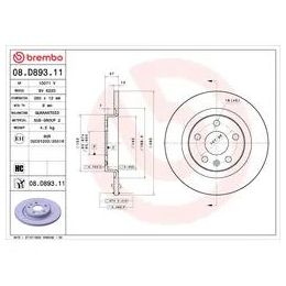 Brembo Bremsscheibe 08.D893.11 hinten rechts links voll 280mm f&uuml;r VOLVO ASIA LYNK & CO GEELY 31471476 8889061590 8890766532