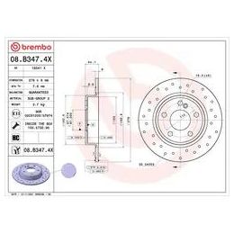 Brembo Bremsscheibe 08.B347.4X hinten rechts links Gelocht 276mm f&uuml;r MERCEDES-BENZ A2464230012 2464230012 246423001207