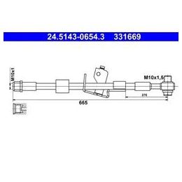 ATE Bremsschlauch 24.5143-0654.3 hinten links f&uuml;r VAUXHALL OPEL CHEVROLET 562235 13345579 13359998