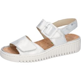 Waldl&auml;ufer Plateausandale WALDL&Auml;UFER "H-WILLOW", Damen, Gr. 7 (40,5), silberfarben, Nappaleder, metallic, Basic, Schuhe, Sommerschuh, Klettschuh, Bequemschuh mit Korkfu&szlig;bett, H-Weite