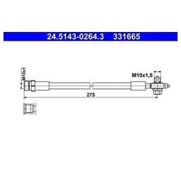 ATE Bremsschlauch 24.5143-0264.3 hinten rechts links f&uuml;r SKODA SEAT VAG 5Q0611775L 5Q0611775E