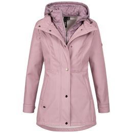 Softshelljacke LPO "LUCANIA PEAK Women", Damen, Gr. 40/42 (M), rosa, 96% Polyester; 4% Elastan, tailliert, gerader Abschluss mit Klettverschl&uuml;ssen, Jacken Softshelljacke, leichte Softshelljacke mit All-Over-Print und abnehmbarer Kapuze