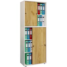 Aktenschrank Vcm "B&uuml;roschrank Aktenschrank Schiebet&uuml;ren Lona 5fach", braun (wei&szlig;, honig, eiche), B:70cm T:37cm, Obermaterial: 100% Holz Wood., Schr&auml;nke