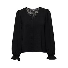 Spitzenbluse Only "ONLMETTE L/S LACE TOP WVN", Damen, Gr. XS, schwarz, Web, Obermaterial: 100% Polyester, unifarben, regular fit normal, V-Ausschnitt, Blusen Spitzenbluse, Kunstfaser, regular fit